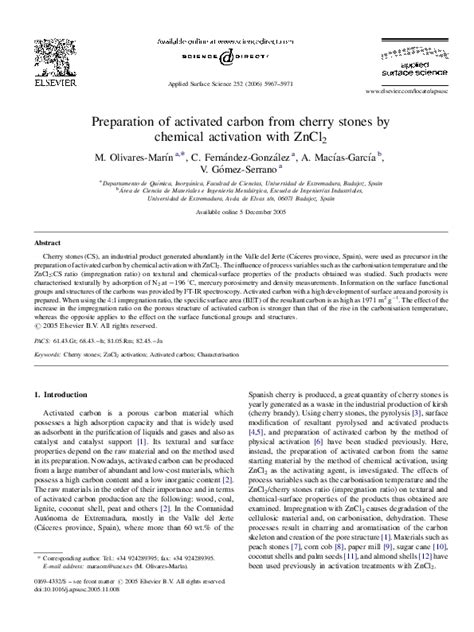 Pdf Preparation Of Activated Carbon From Cherry Stones By Chemical Activation With Zncl2