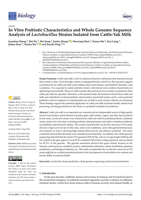 Pdf In Vitro Probiotic Characteristics And Whole Genome Sequence Analysis Of Lactobacillus
