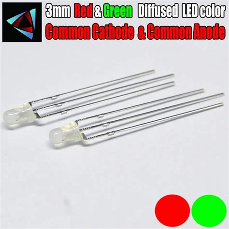 50pcs Led 3mm Diffused Green And Red Common Cathode Common Anode 3 Pin Round 3 Mm Bi Color Led