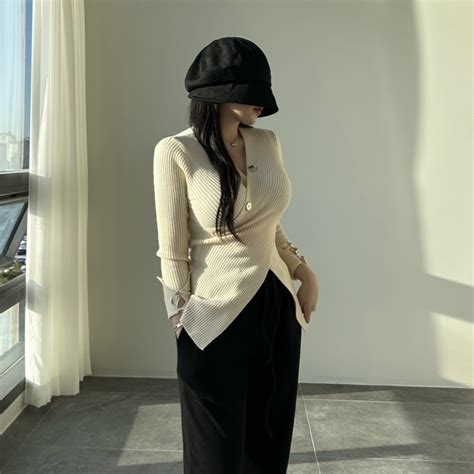 고퀄버전체형커버텐션 골지단추 언발니트캐시미어4컬러 에이블리