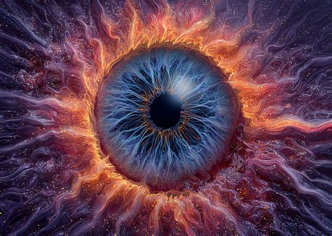 Cosmic Eye Digital Art Featuring Fiery Nebula And Swirling Galaxy