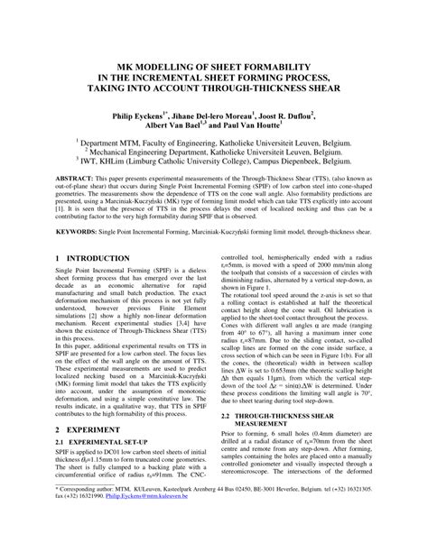 Pdf Mk Modelling Of Sheet Formability In The Incremental Sheet Forming Process Taking Into