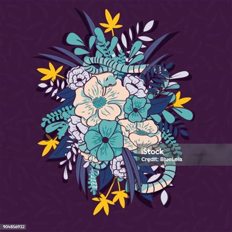 꽃 뱀 패턴으로 정글 열 대 꽃과 나뭇잎 식물 손으로 그린 활기찬 금 금속에 대한 스톡 벡터 아트 및 기타 이미지 금 금속 금속의 기어가기 Istock