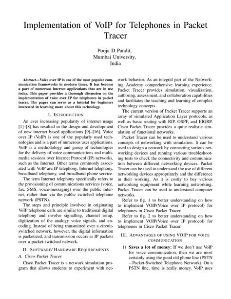 PDF Implementation Of VoIP For Telephones In Packet Tracer