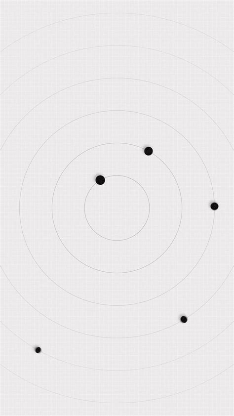 minimalist abstract background with black spheres orbiting on concentric circles with grid