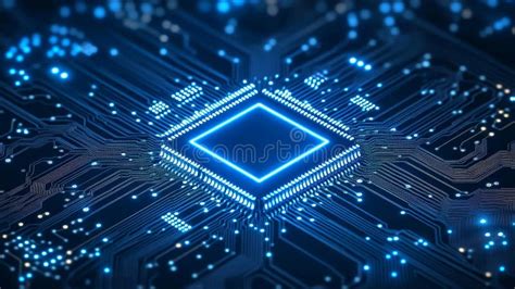 Modern Circuit Board With A Luminous Microchip And Data Stream Stock Image Image Of Science