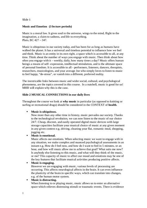 Lecture Notes On Music And Emotion Lecture Notes Music Docsity