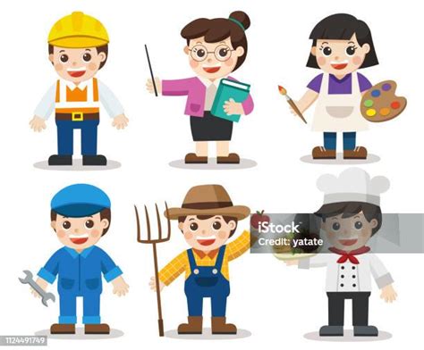 아이 다른 직업의 설정 아티스트 교사 기계공 엔지니어 요리사 농부 평면 스타일에서 벡터 일러스트 레이 션 경외감에 대한 스톡 벡터 아트 및 기타 이미지 Istock