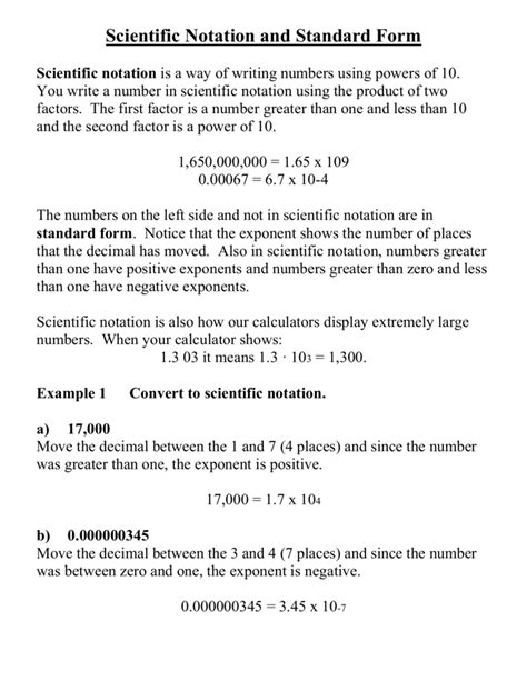 Scientific Notation And Standard Form