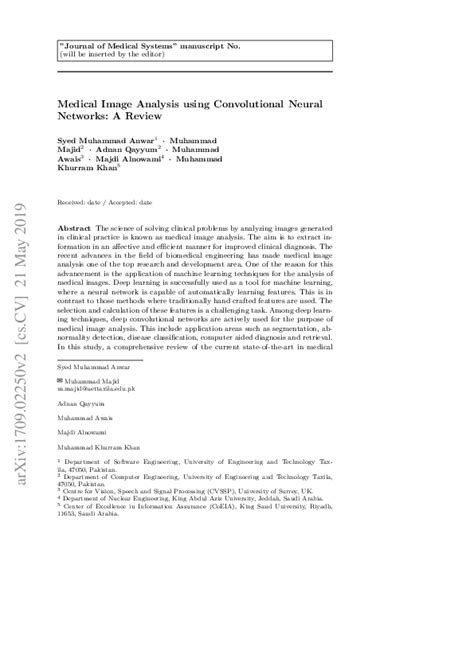 Pdf Medical Image Analysis Using Convolutional Neural Networks A Review