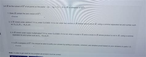 Solved Let H Be The Subset Of R Of All Points On The Plane Chegg