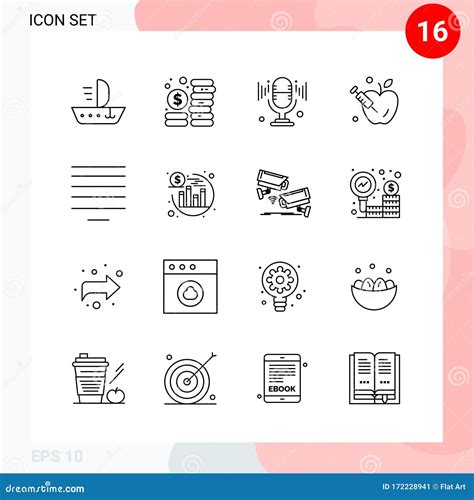 Vector Pack Of 16 Icons In Line Style Creative Outline Pack Isolated