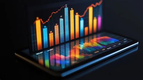 Isolated Black Background Featuring A Bar Graph Tablet And Report Paper