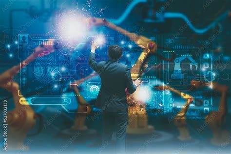 Industry Engineer In Factoryusing Smart Interface Screen Control