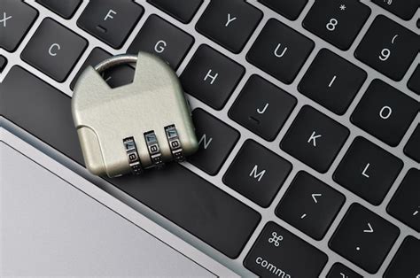 Premium Photo Top View Of Steel Padlock And Computer Keyboard Internet Security And Data