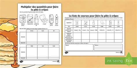 Feuille De Problèmes Mathématiques La Pâte à Crêpes