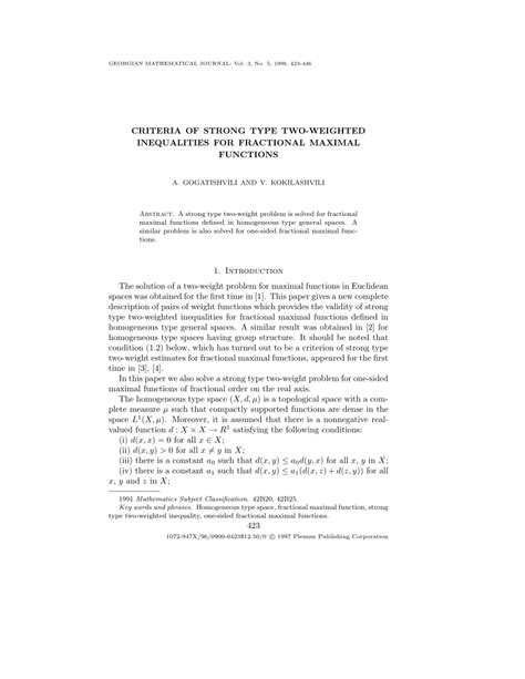 Pdf Criteria Of Strong Type Two Weighted Inequalities For Fractional Maximal Functions