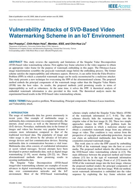 Pdf Vulnerability Attacks Of Svd Based Video Watermarking Scheme In