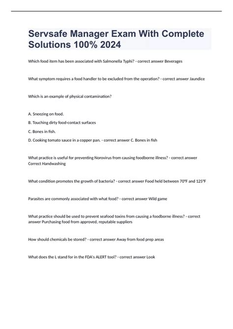 Servsafe Manager Exam With Complete Solutions Food Manager Stuvia US