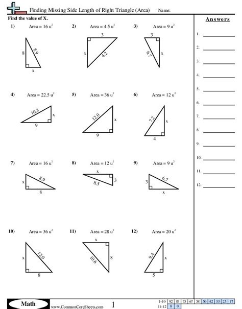 Finding Missing Side Lengths Of Right Triangles Worksheet