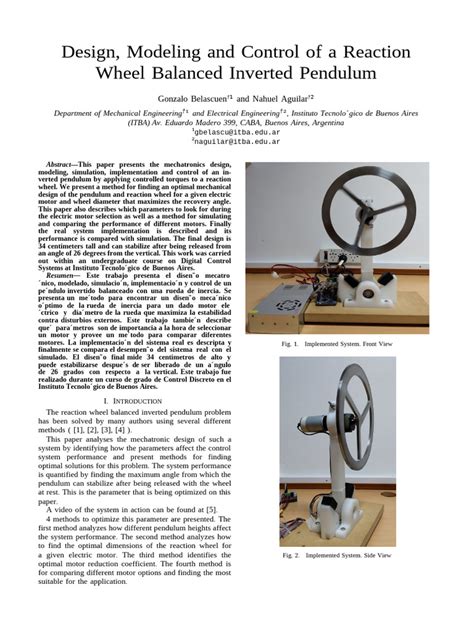 Design Modeling And Control Of A Reaction Wheel Balanced Inverted Pendulum Pdf