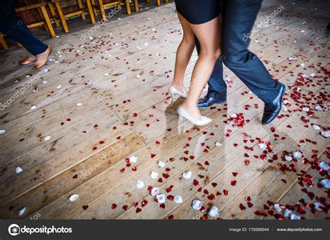 Couple Dancing On A Dance Floor During A Wedding Celebration Stock