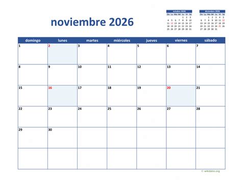 Calendario Noviembre 2026 De México