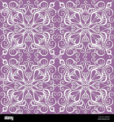 Seamless Graphic Pattern Floral White Ornament Tile On Purple Background Texture Design Stock