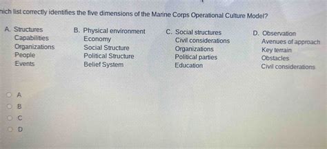 Solved Hich List Correctly Identifies The Five Dimensions Of The Marine Corps Operational