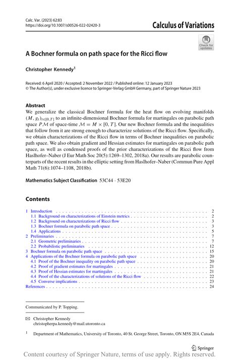 A Bochner Formula On Path Space For The Ricci Flow