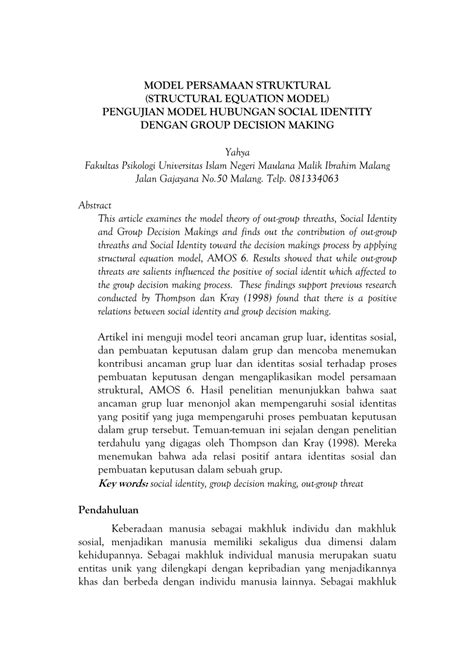 Pdf Model Persamaan Struktural Structural Equation Model Pengujian Model Hubungan Social