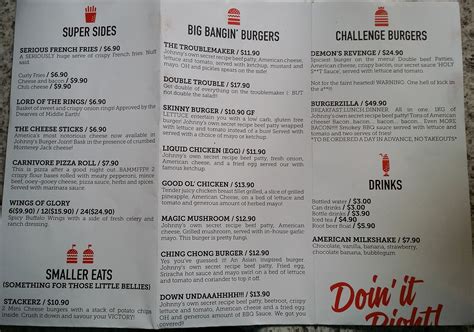 Menu Johnnys Burgers At Kenneth Mcgray Blog