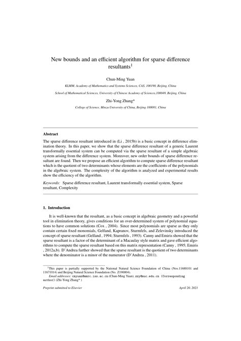 pdf new bounds and efficient algorithm for sparse difference resultant