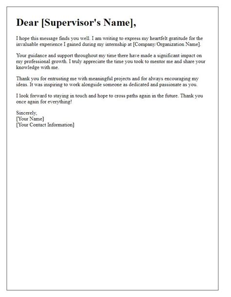 Letter Template For Thanking Internship Supervisor Free Samples In Pdf Letterin