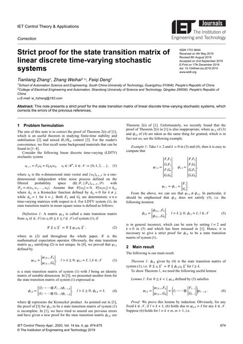 Pdf Strict Proof For The State Transition Matrix Of Linear Discrete