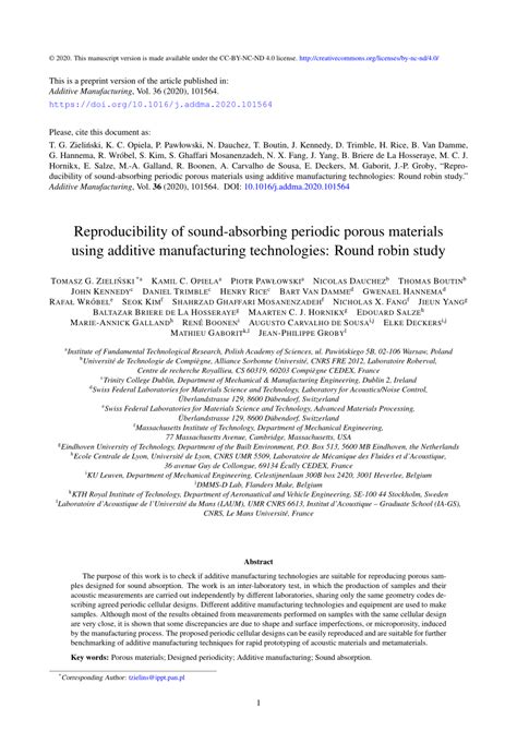 Pdf Reproducibility Of Sound Absorbing Periodic Porous Materials