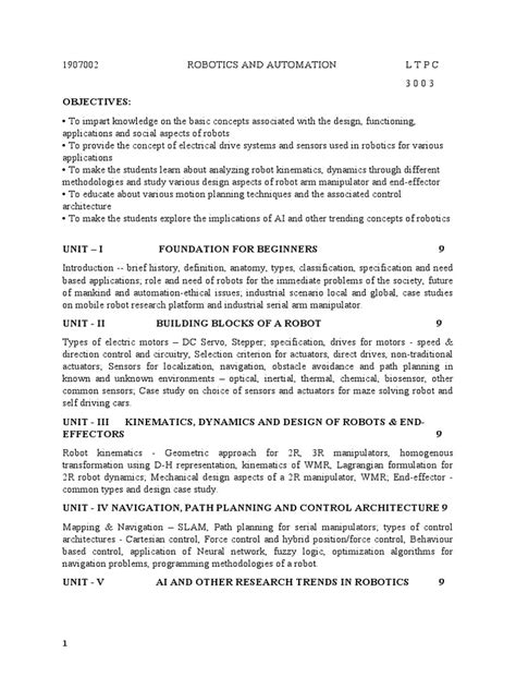 Robotics And Automation L T P C Notes12 Pdf