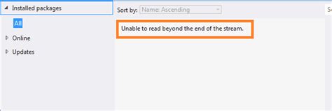 C Nuget Error Unable To Read Beyond The End Of The Stream Stack