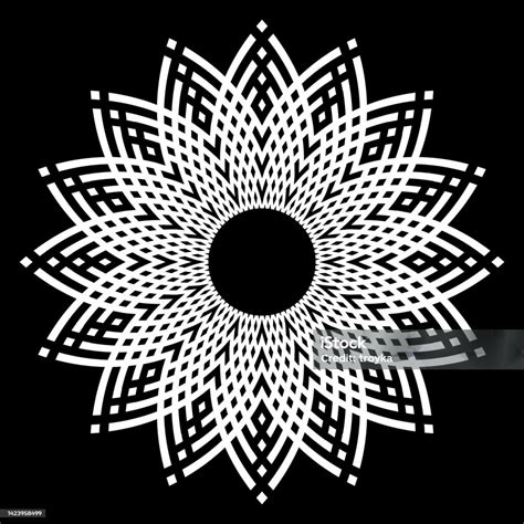 Abstract Geometric Circle Pattern White Design Element On Black Background Stock Illustration