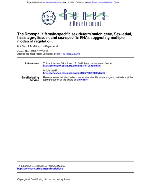 Pdf The Drosophila Female Specific Sex Determination Gene Sex Lethal