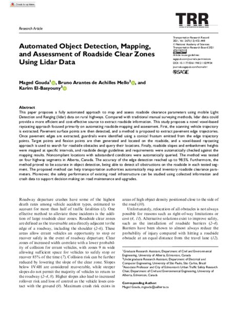 Pdf Automated Object Detection Mapping And Assessment Of Roadside Clear Zones Using Lidar Data