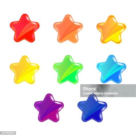 만화 반짝 광택 다채로운 별 벡터 일러스트 레이 션의 세트 흰색 배경에 고립 된 Gui 디자인에 대 한 벡터 빛나는 자산 개체 그룹에 대한 스톡 벡터 아트 및 기타 이미지