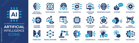 Artificial Intelligence Icon Set Containing Machine Learning Data
