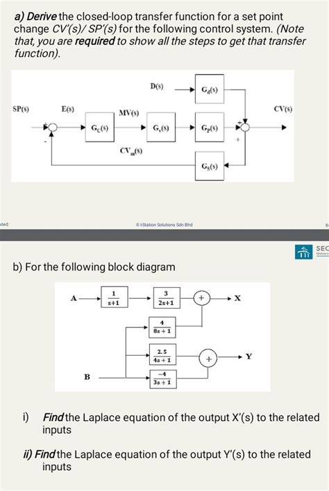 Solved A Derive The Closed Loop Transfer Function For A Set Chegg