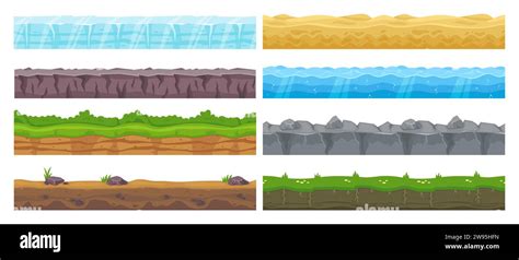 Seamless Landscape Borders Endless Different Types Surfaces Parallax Effect Elements Rocks