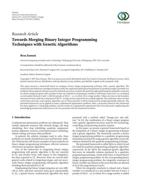 Pdf Towards Merging Binary Integer Programming Techniques With Genetic Algorithms