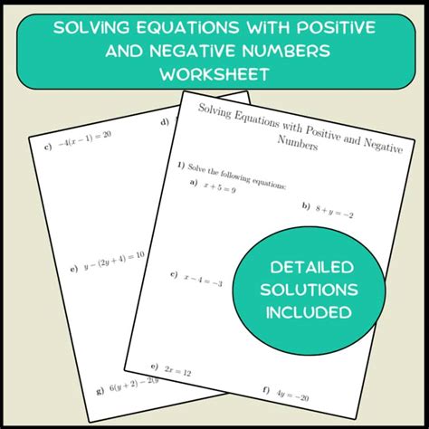 Solving Equations With Positive And Negative Numbers Worksheet With