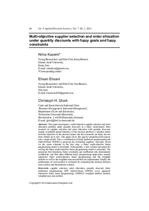 Pdf Multi Objective Supplier Selection And Order Allocation Under