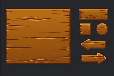Cartoon Wooden Game Assets Game Ui Big Kit Template Wooden Menu Of