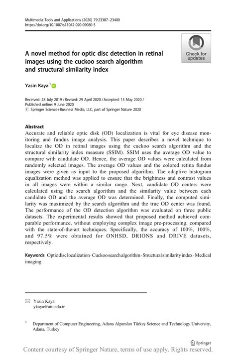 A Novel Method For Optic Disc Detection In Retinal Images Using The Cuckoo Search Algorithm And